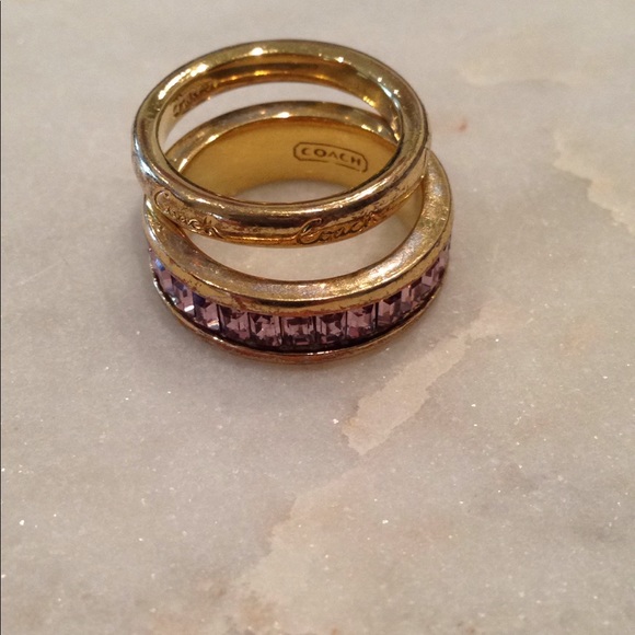 Coach | Jewelry | Coach Stacking Rings Gold With Lavender Crystals ...